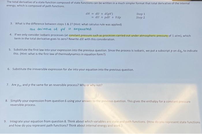 Solved The total derivative of a state function composed of | Chegg.com