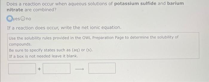 Solved Does a reaction occur when aqueous solutions of | Chegg.com