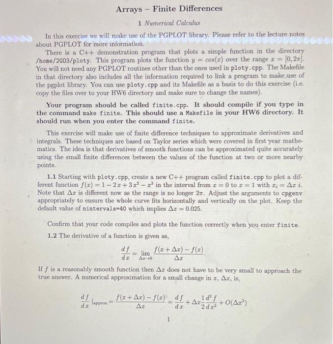 Solved Arrays Finite Differences 1 Numerical Calculus In | Chegg.com