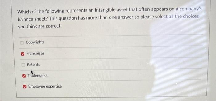 Solved Which of the following represents an intangible asset | Chegg.com