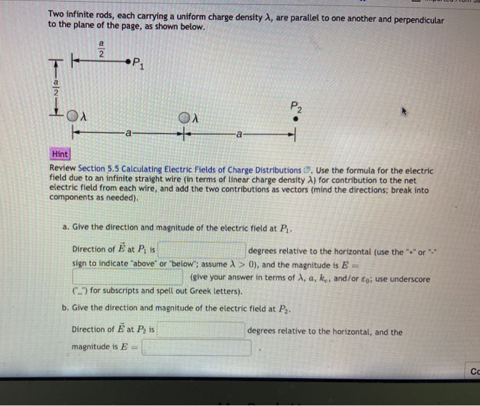 Solved Two infinite rods, each carrying a uniform charge | Chegg.com