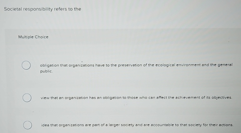Solved Societal responsibility refers to theMultiple | Chegg.com