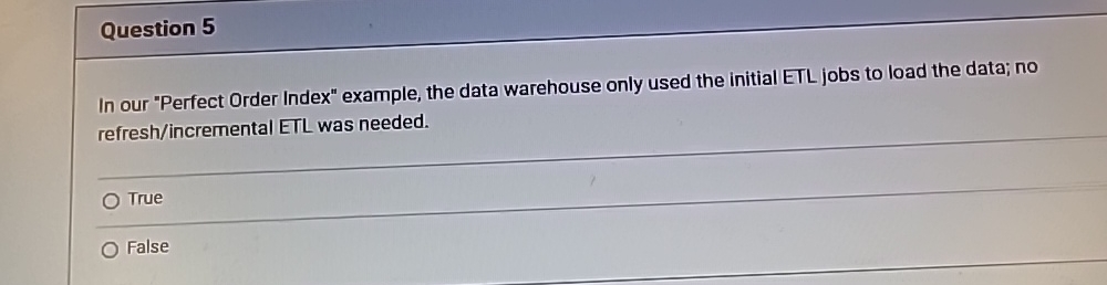 Solved Question 5In our "Perfect Order Index" example, the | Chegg.com
