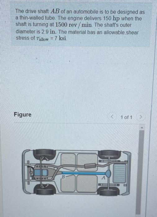 Solved The drive shaft AB of an automobile is to be designed | Chegg.com