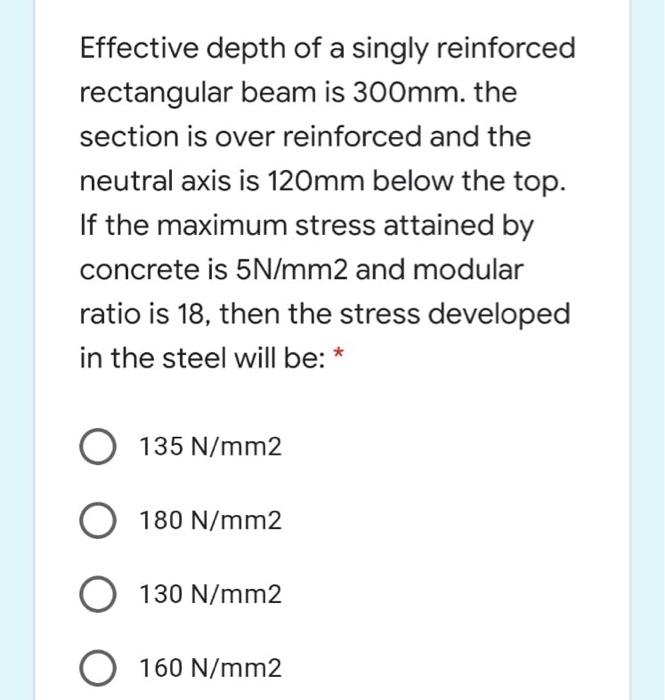 Solved Effective depth of a singly reinforced rectangular | Chegg.com