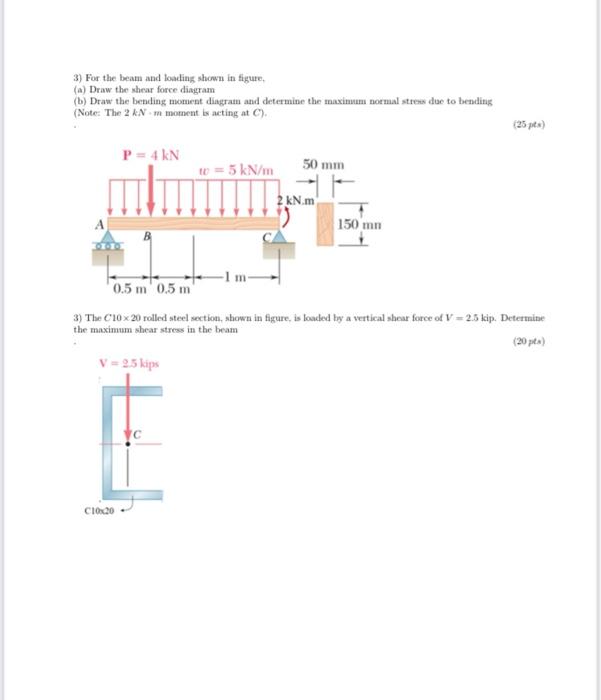 Solved 3) For the beam and loading shown in figure, (a) Draw | Chegg.com
