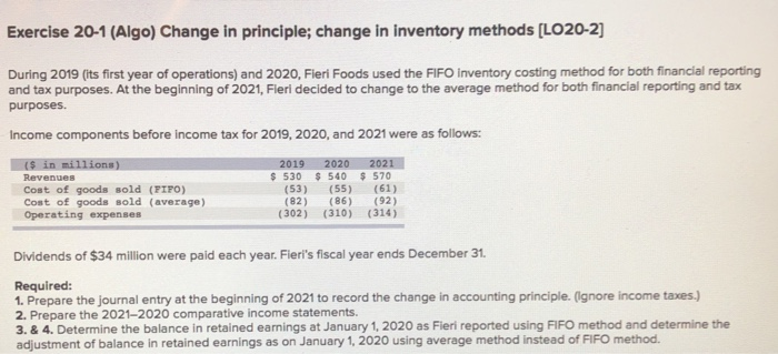 Solved Exercise 20-1 (Algo) Change in principle; change in | Chegg.com