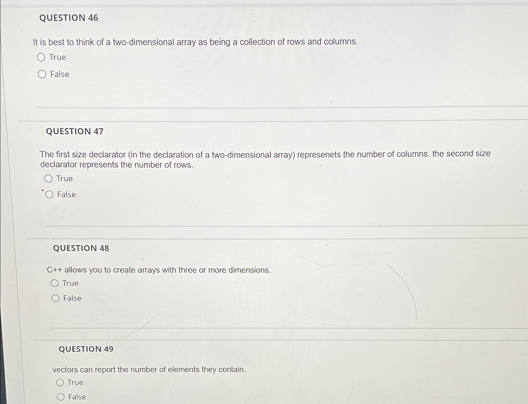 Solved QUESTION 46It is best to think of a two-dimensional | Chegg.com
