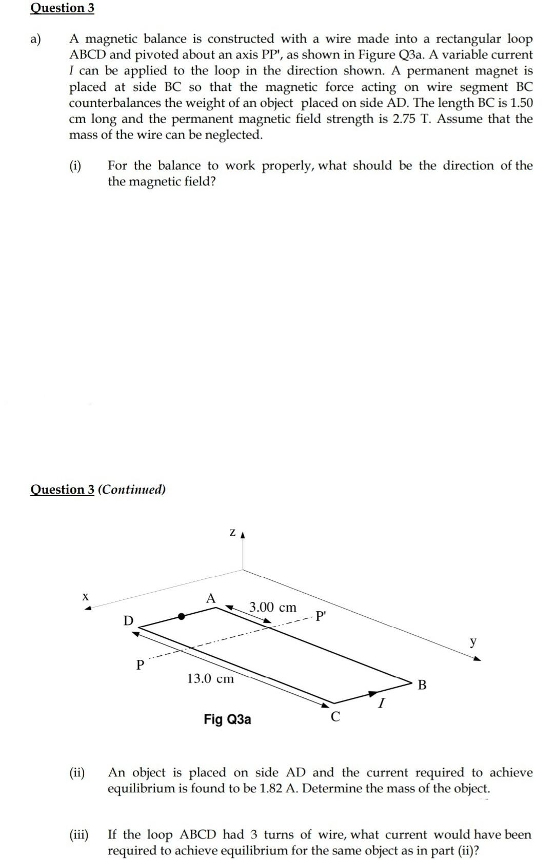 Solved a) A magnetic balance is constructed with a wire made | Chegg.com