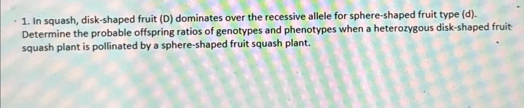 Solved In squash, disk-shaped fruit (D) ﻿dominates over the | Chegg.com