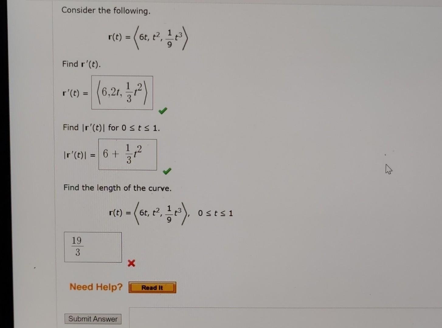 Solved Find the length of the curve. r(t) = (6t, 2²-2³). 0 | Chegg.com
