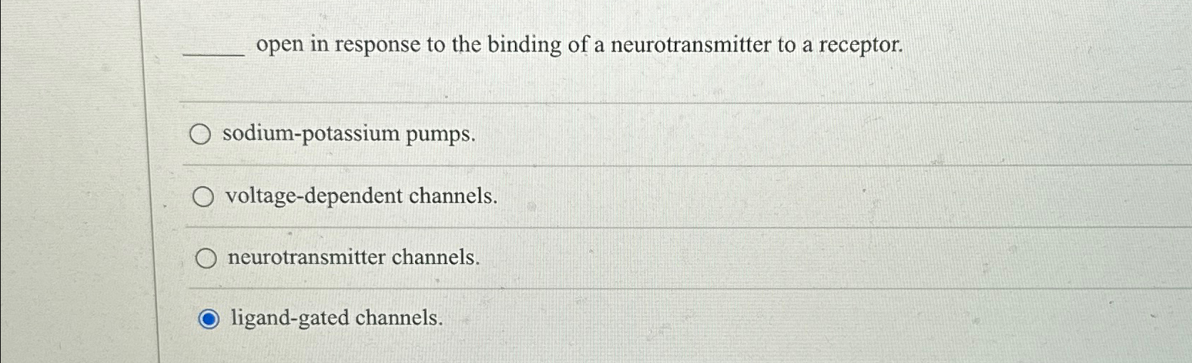 Solved open in response to the binding of a neurotransmitter | Chegg.com