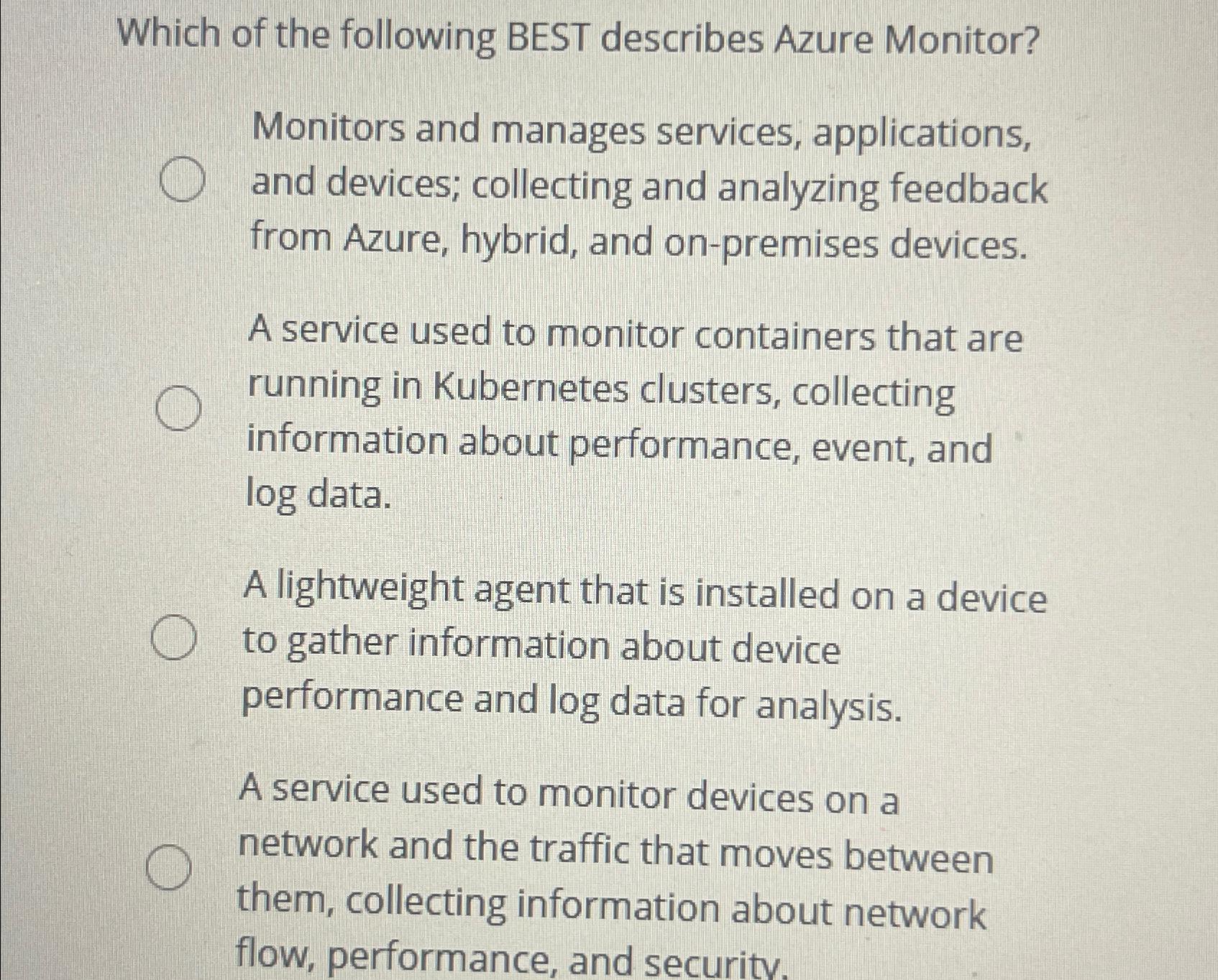 Solved Which of the following BEST describes Azure | Chegg.com