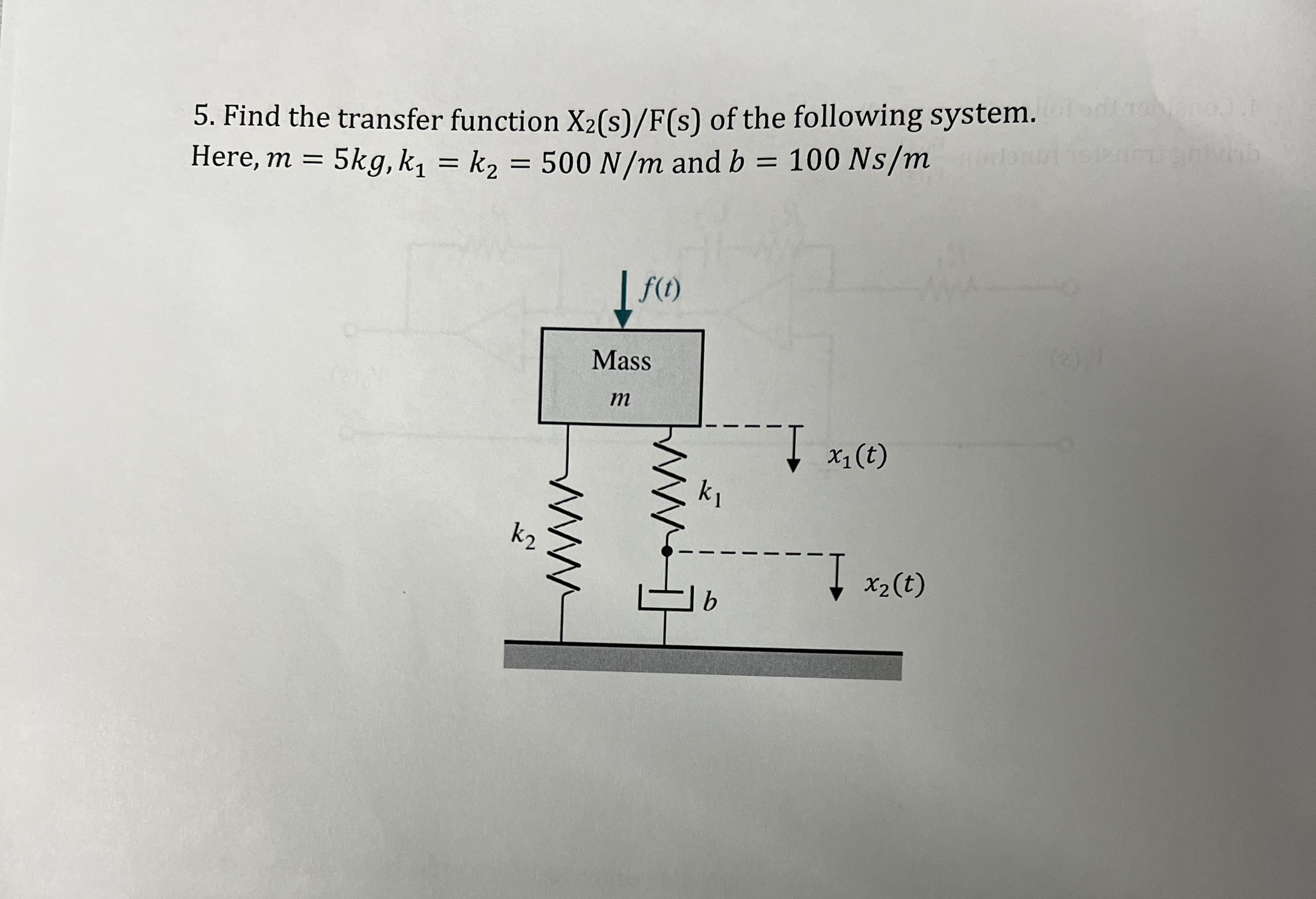 Solved Find the transfer function x2sF(s) ﻿of the following | Chegg.com