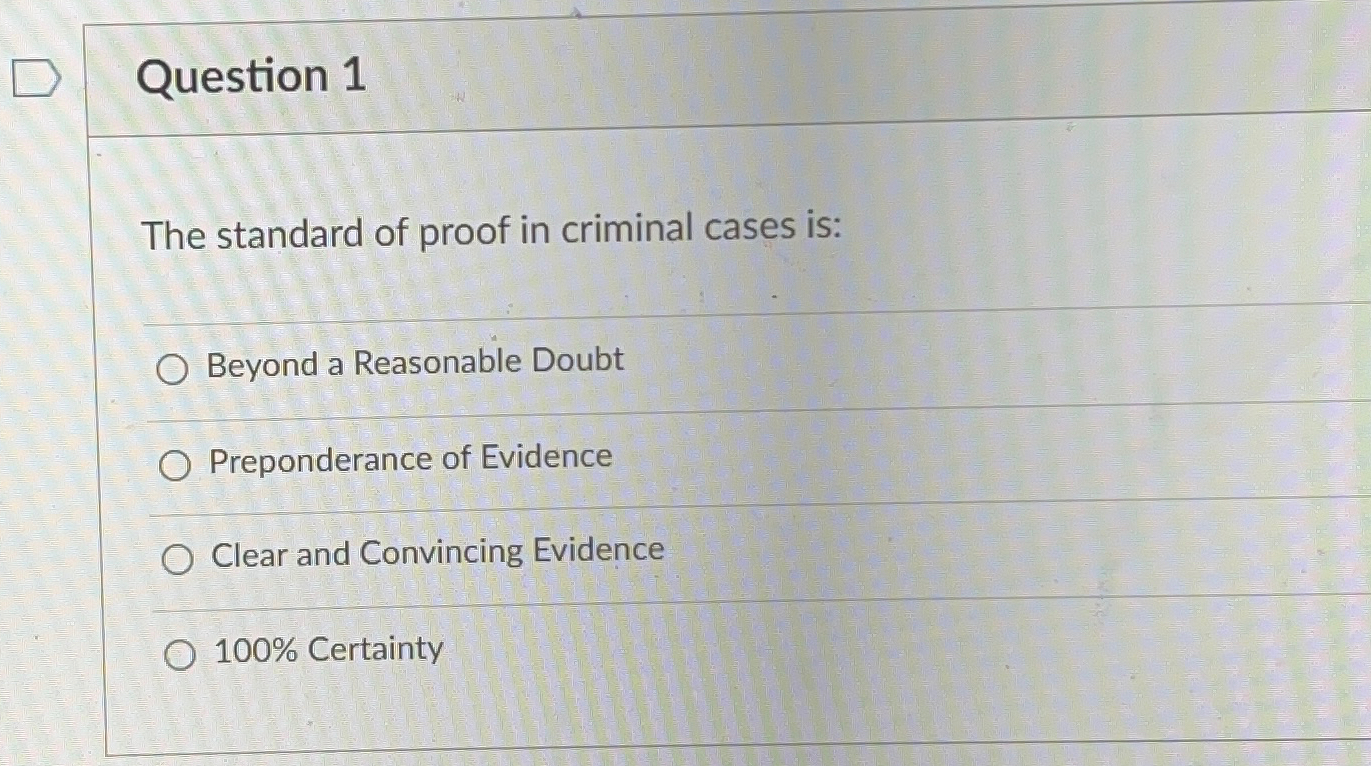 Solved Question 1The standard of proof in criminal cases | Chegg.com