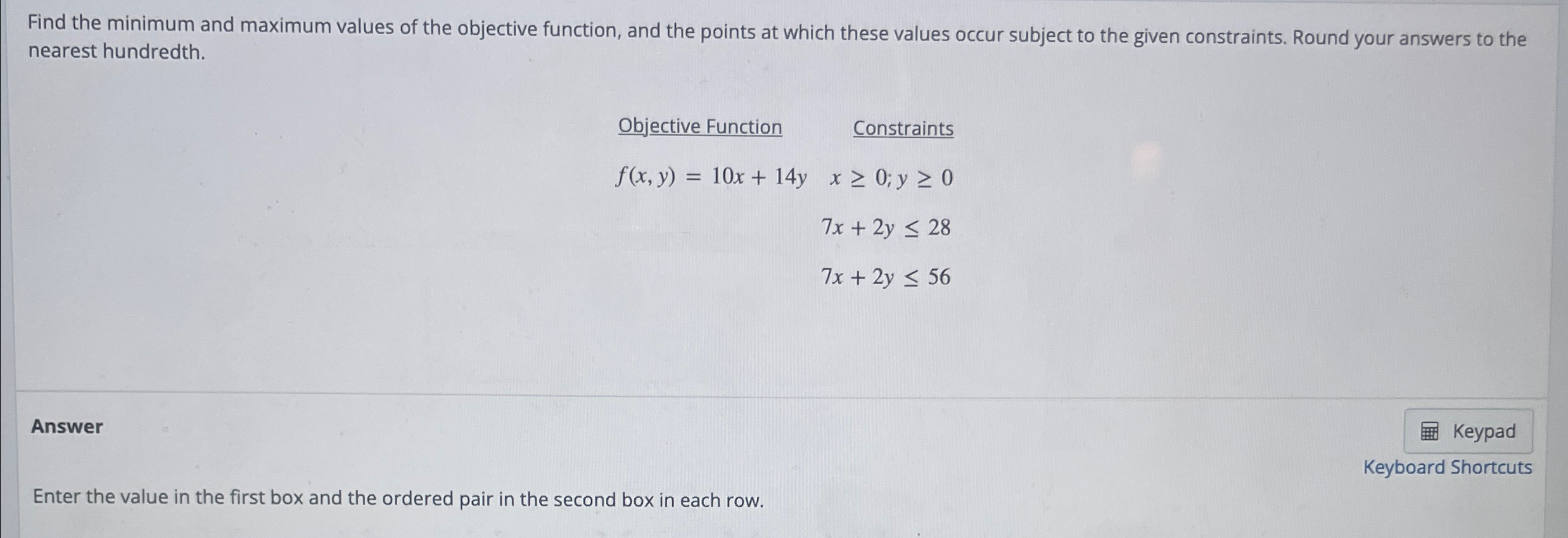 Solved Find the minimum and maximum values of the objective | Chegg.com