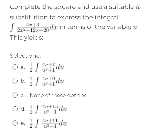 Solved Complete the square and use a suitable u− | Chegg.com