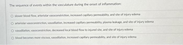 Solved The sequence of events within the vasculature during | Chegg.com
