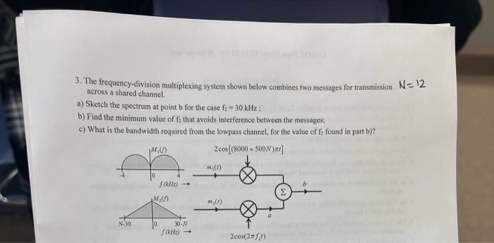 Solved 3. The frequency-division multiplexing system shown | Chegg.com