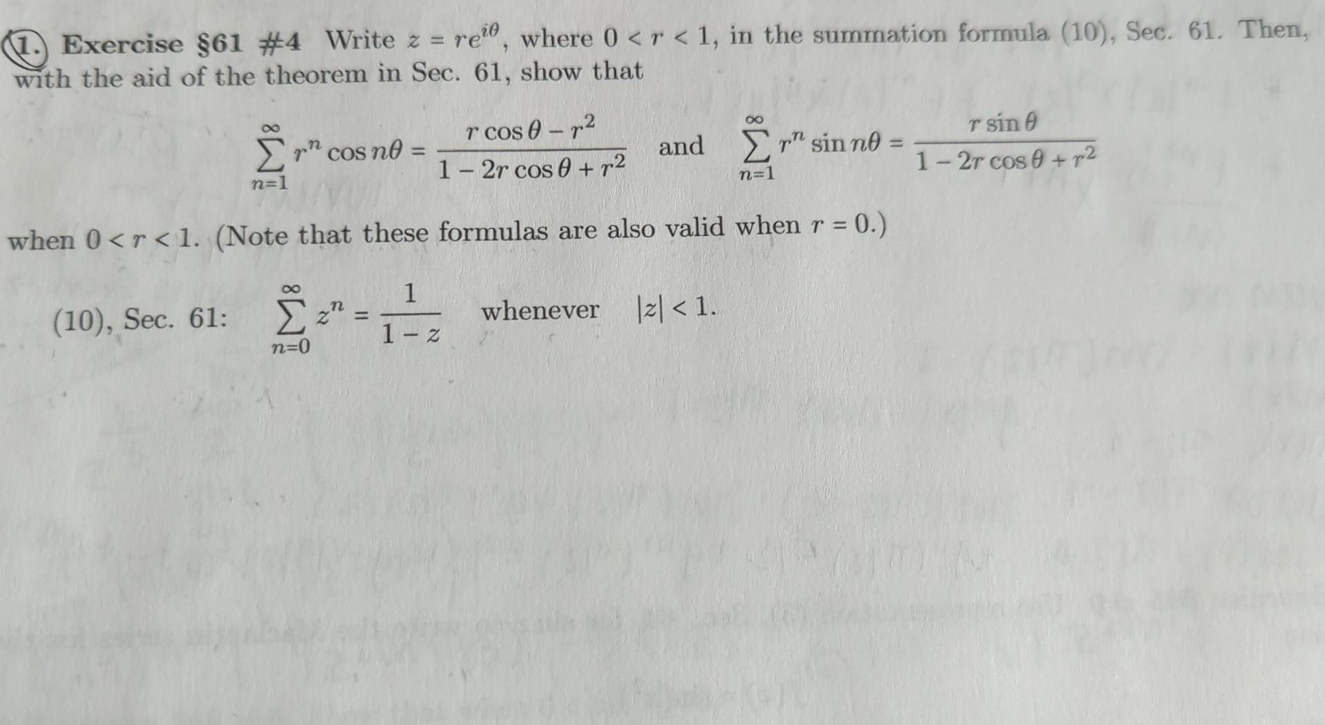 Solved (1.) Exercise $61#4 Write z=reiθ, where 0 | Chegg.com