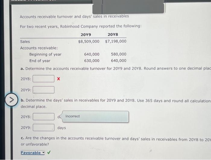 Solved Accounts receivable turnover and days' sales in | Chegg.com