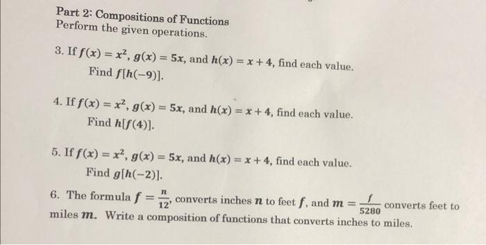 Solved Part 2: Compositions of Functions Perform the given | Chegg.com