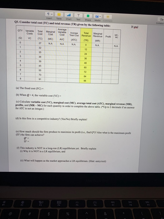 Solved T Table Insert Chart Text Shape Media Comment | Chegg.com