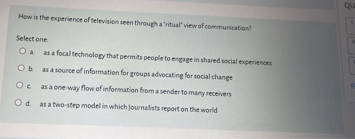 How is the experience of television seen through a | Chegg.com