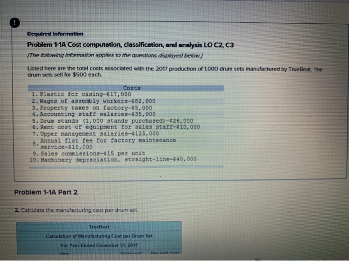 Solved ! Required information Problem 1-1A Cost computation, | Chegg.com