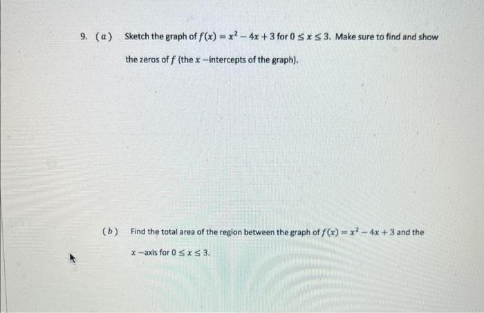 Solved (a) Sketch the graph of f(x)=x2−4x+3 for 0≤x≤3. Make | Chegg.com