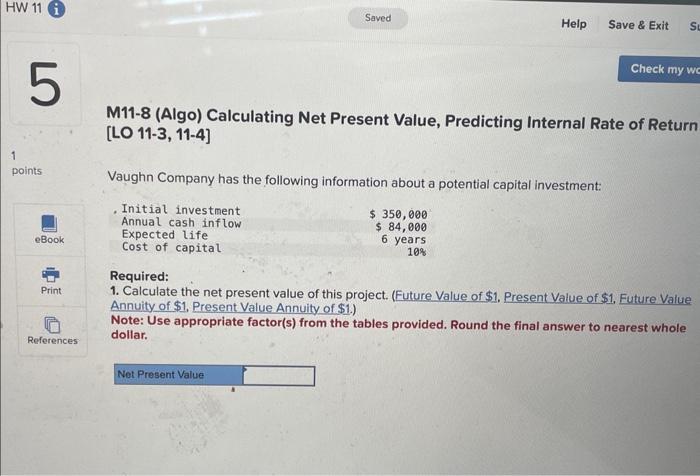 Solved M11-8 (Algo) Calculating Net Present Value, | Chegg.com