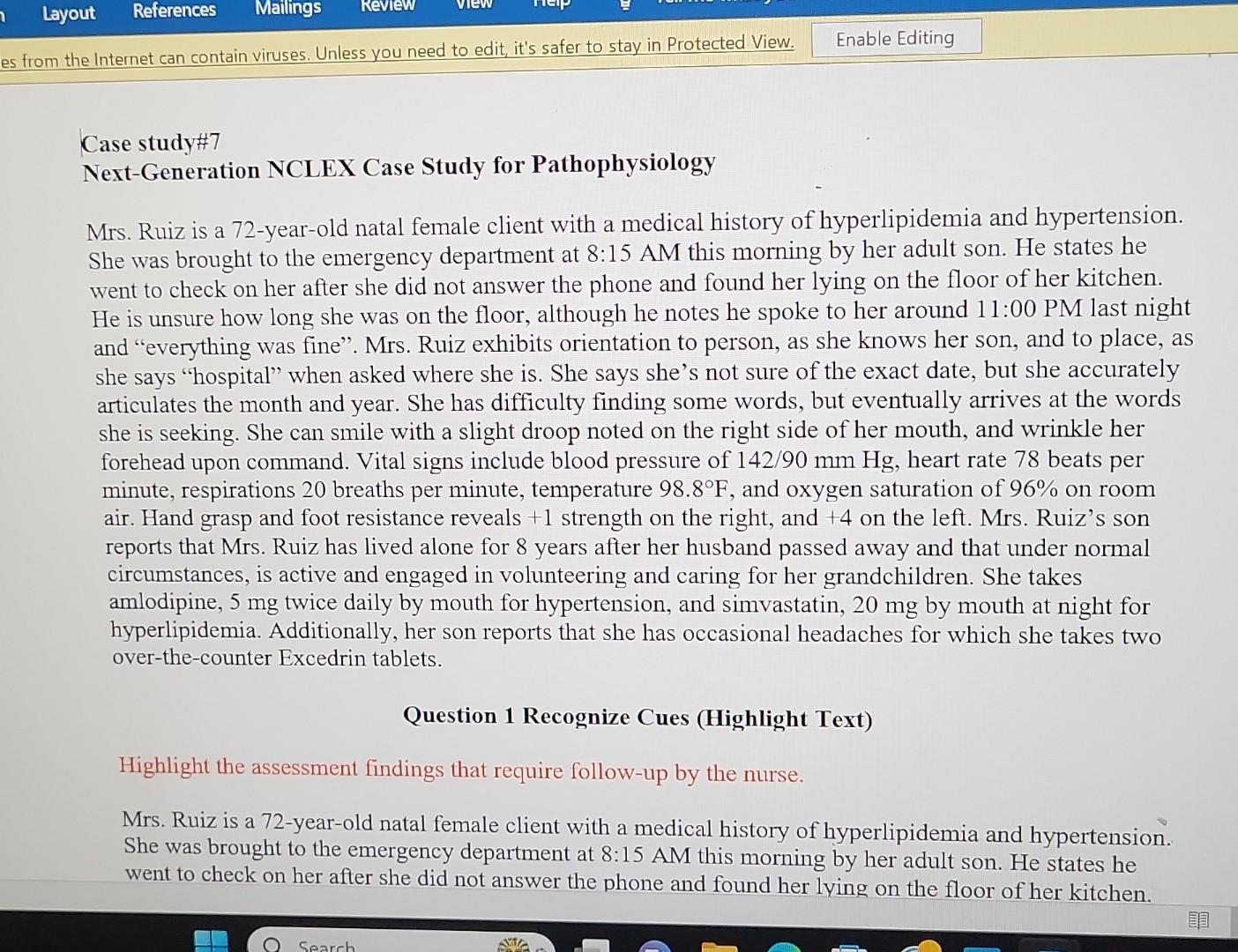 Solved Next-Generation NCLEX Case Study for Pathophysiology | Chegg.com