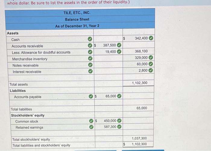Solved The following list of accounts was drawn for Tile, | Chegg.com