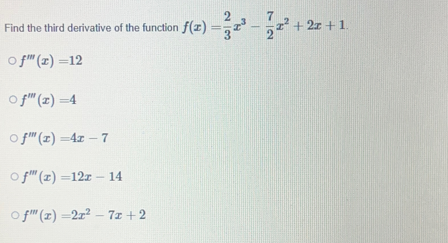 Solved Find the third derivative of the function | Chegg.com