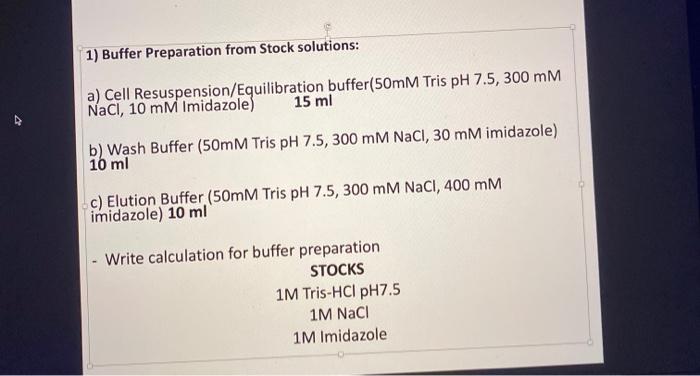 Solved 1) Buffer Preparation from Stock solutions: a) Cell | Chegg.com