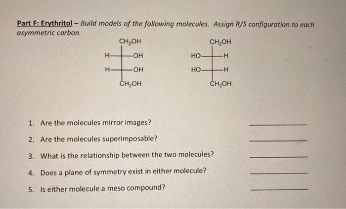 Solved Part E: D-Erythrose and L-Erythrose - Construct | Chegg.com