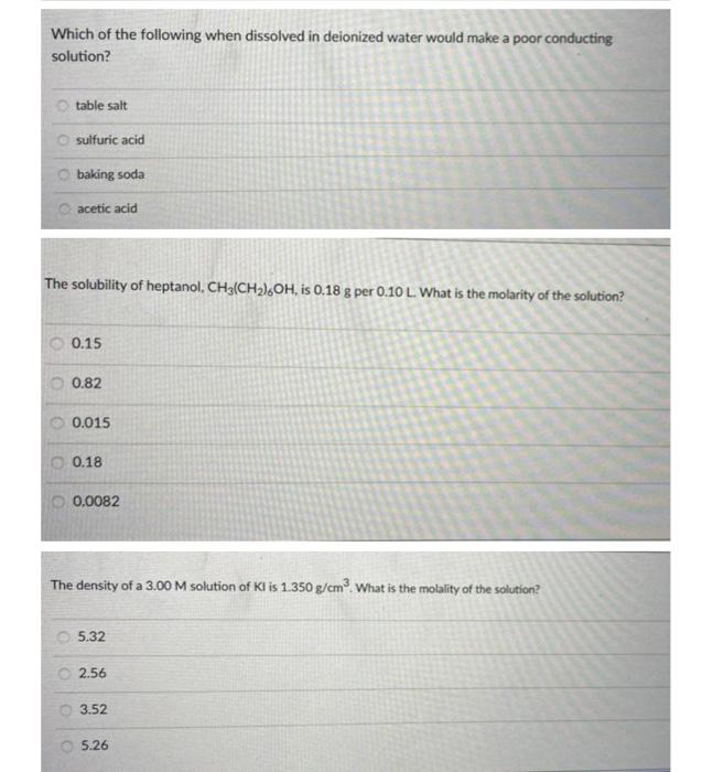 Solved Which of the following when dissolved in deionized | Chegg.com
