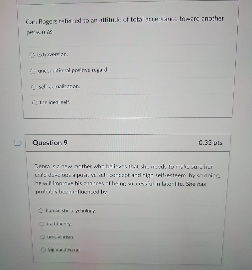 Solved Carl Rogers referred to an attitude of total | Chegg.com