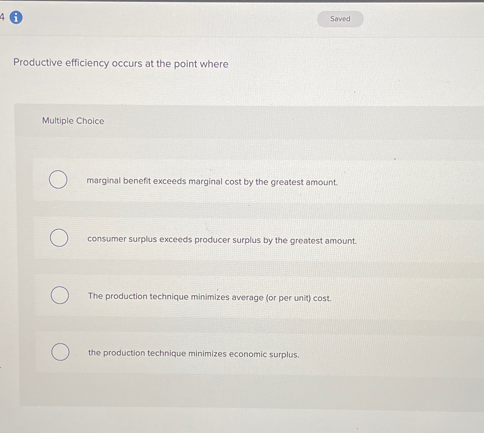 Solved 4Productive efficiency occurs at the point | Chegg.com