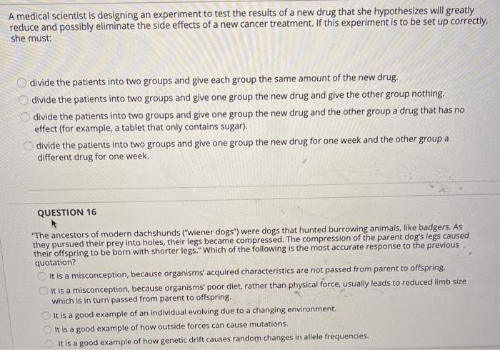 Solved A medical scientist is designing an experiment to | Chegg.com