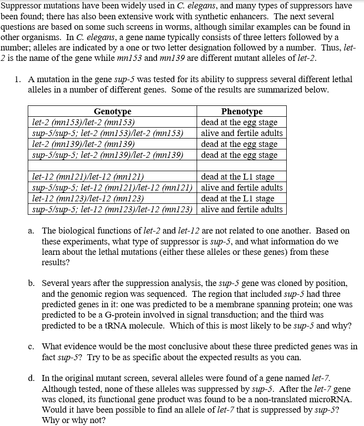 Solved Please answer A, ﻿B, ﻿C, ﻿DSuppressor mutations have | Chegg.com