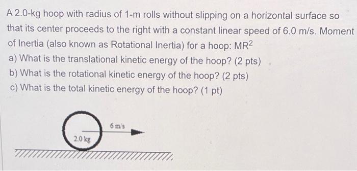 Solved A 2.0-kg hoop with radius of 1−m rolls without | Chegg.com