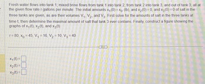 Fresh water flows into tank 1 , mixed brine flows | Chegg.com