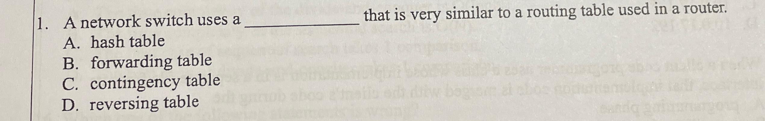 Solved A network switch uses a that is very similar to a | Chegg.com