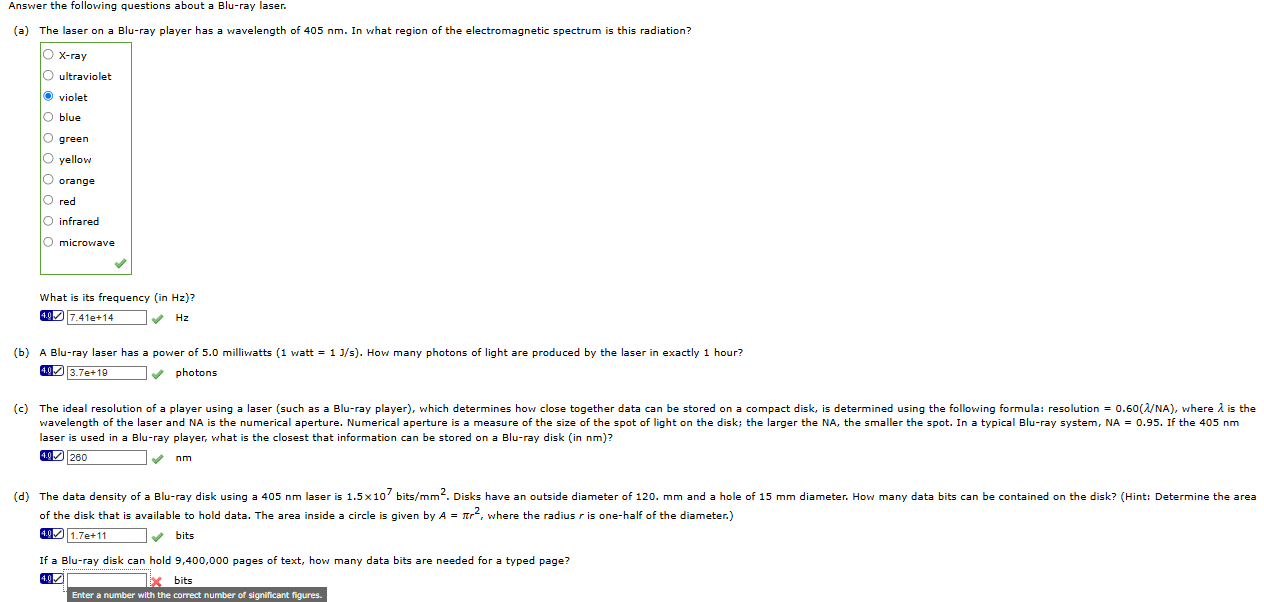 Solved Answer the following questions about a Blu-ray laser. | Chegg.com