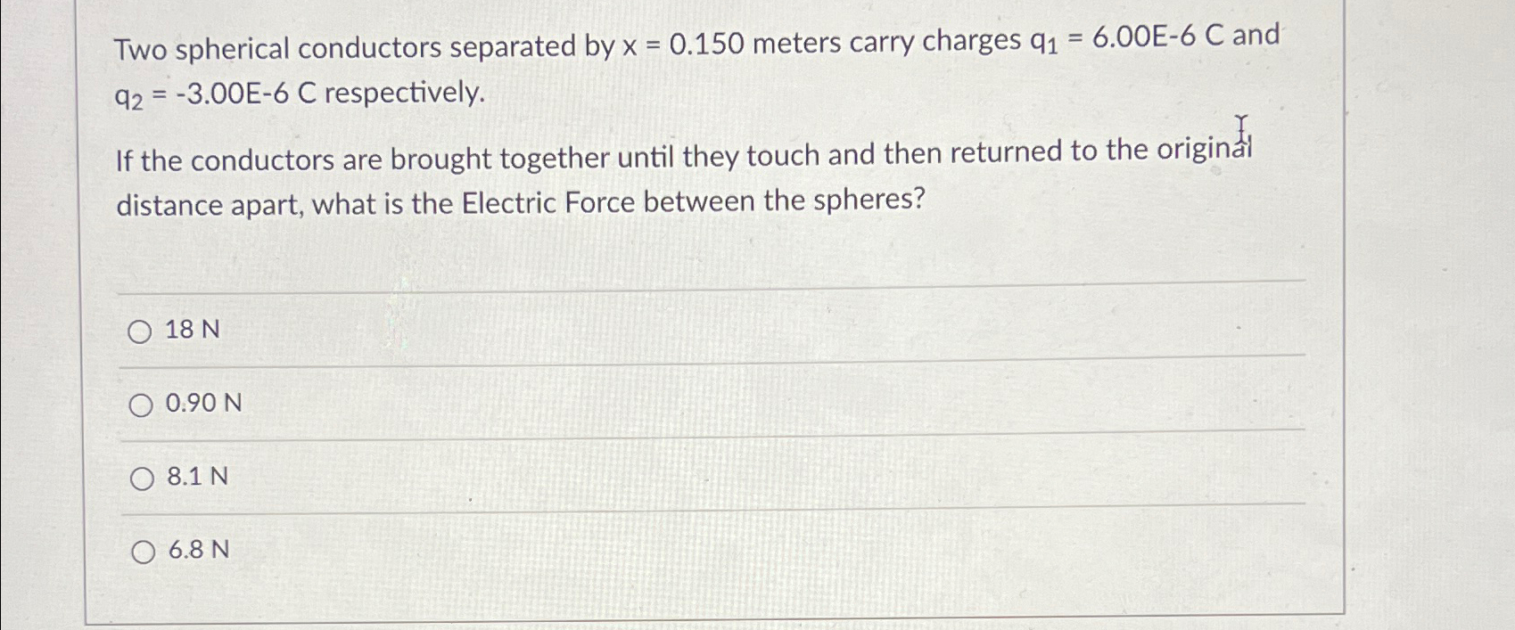 Solved Two spherical conductors separated by x=0.150 ﻿meters | Chegg.com