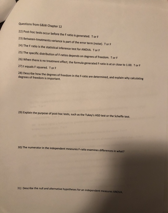 Questions from G&W Chapter 12 22) Post-hoc tests | Chegg.com