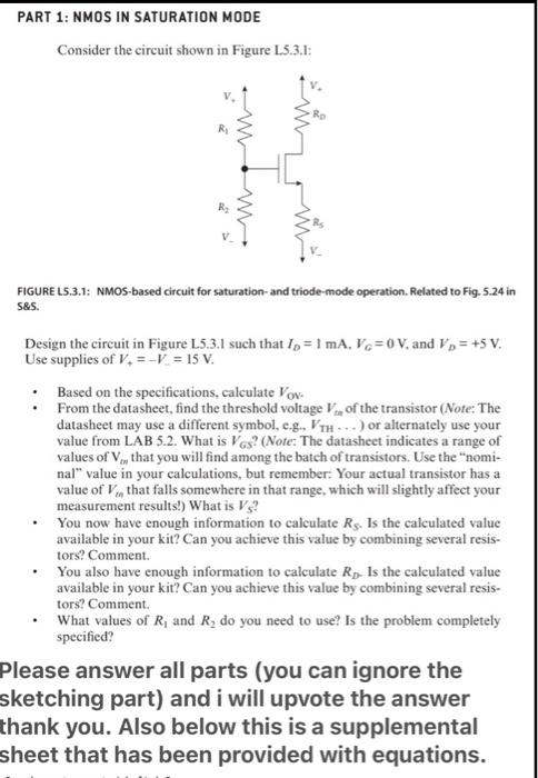 Solved PART 1: NMOS IN SATURATION MODE Consider the circuit | Chegg.com