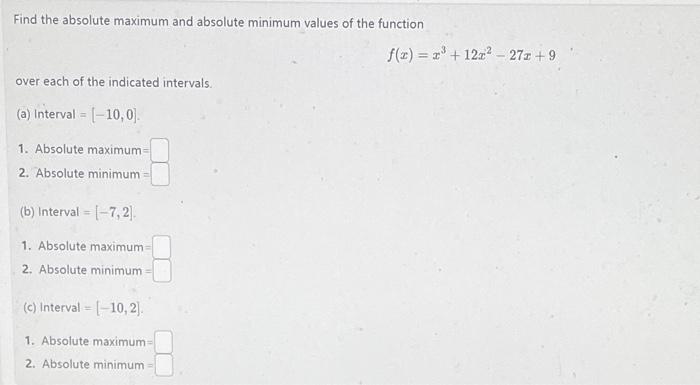 Solved Find The Absolute Maximum And Absolute Minimum Values