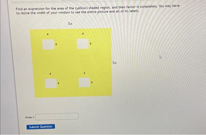 Solved Find an expression for the area of the (yellow) | Chegg.com